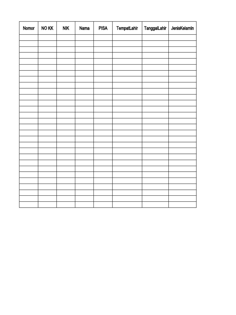 Contoh Tabel Format 34 Pdf