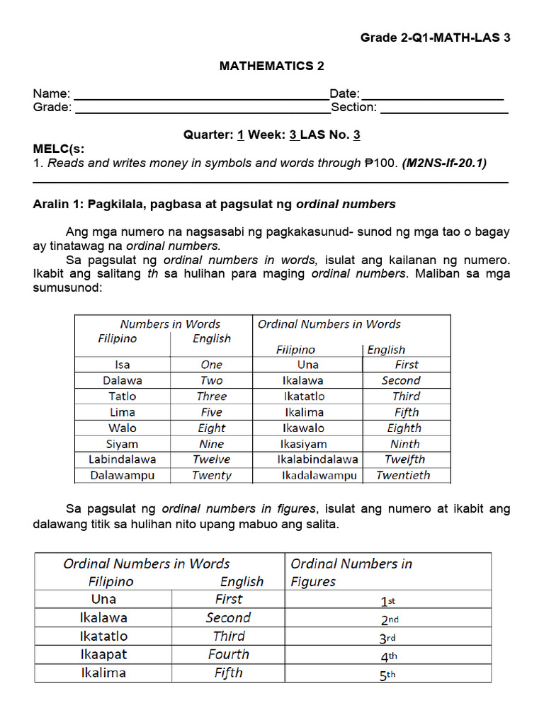 Grade 2-Q1-MATH-LAS-Week-3 | PDF