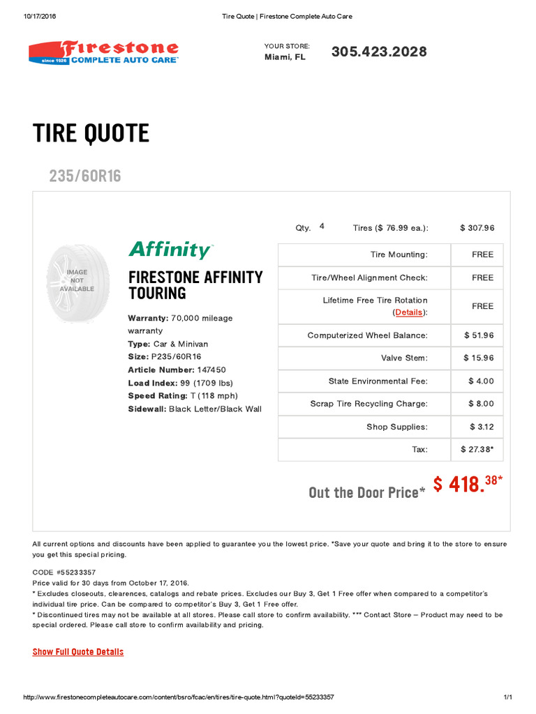 Tire Quote - Firestone Complete Auto Care | PDF | Tire | Car