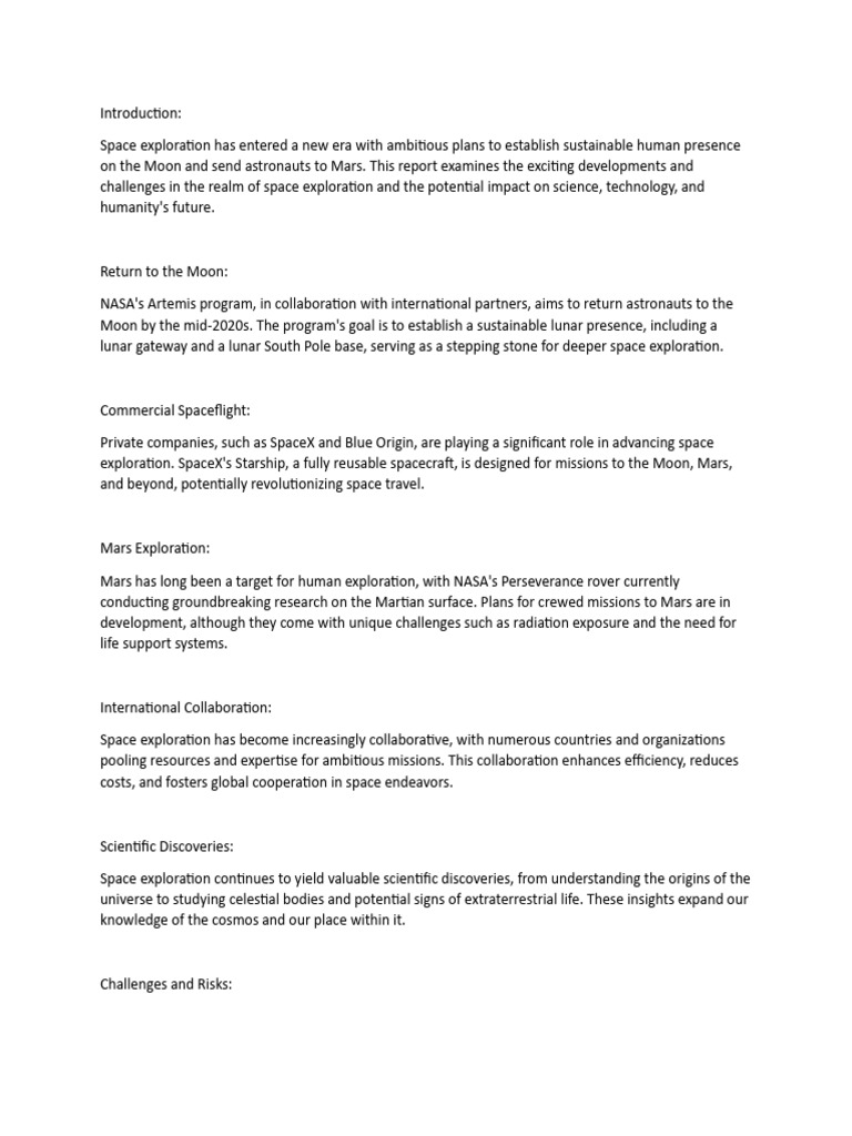 The Future of Space Exploration | PDF | Space Exploration | Human ...