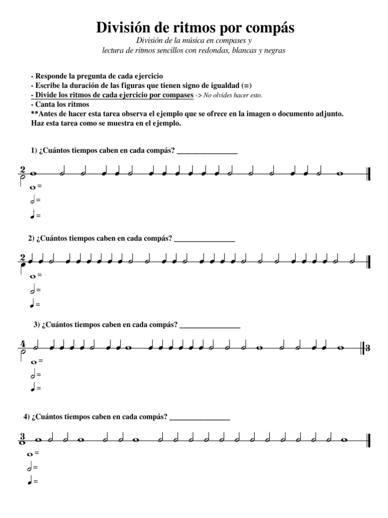 Ejercicios de Ritmo y Compases Musicales | PDF