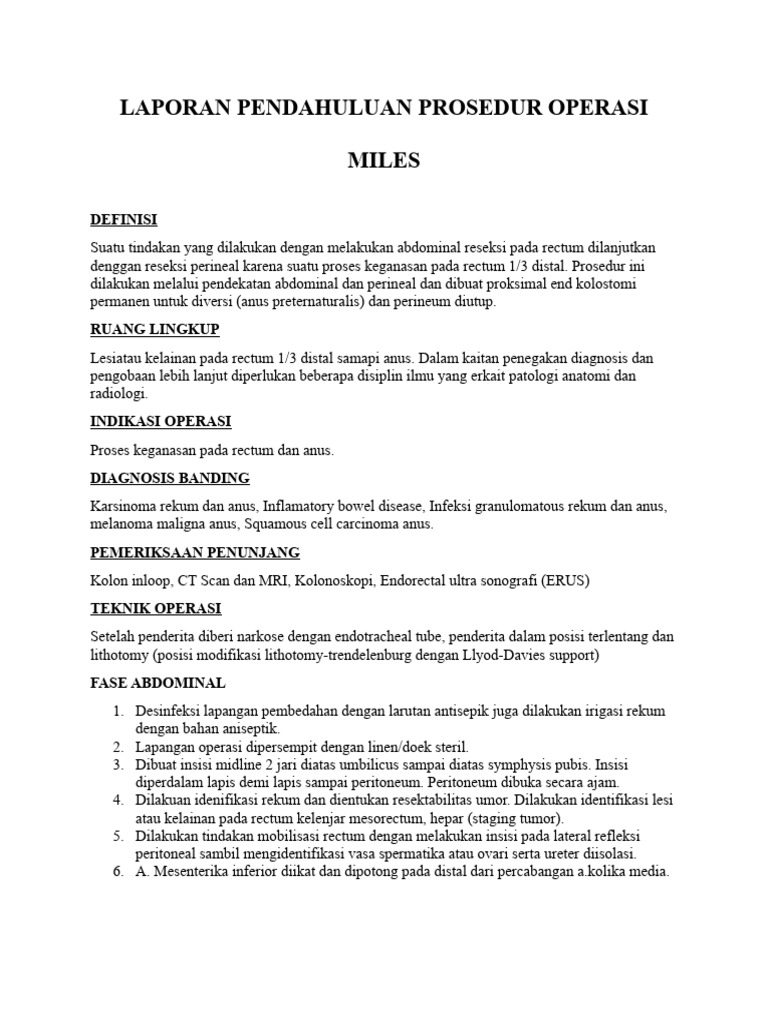 Laporan Pendahuluan Prosedur Operasi Miles | PDF