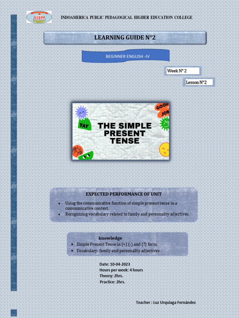 L.guidE 2 - B.E IV Simple Present 1 | PDF | Linguistics | Human Communication