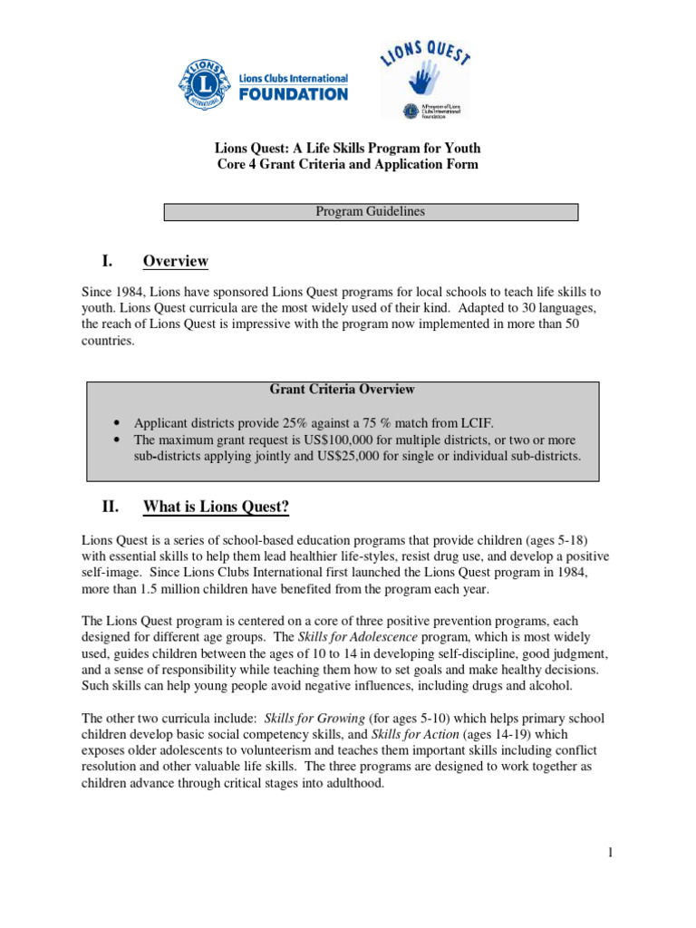LCIF Grants for Lions Quest Programs | PDF | Budget | Program Evaluation