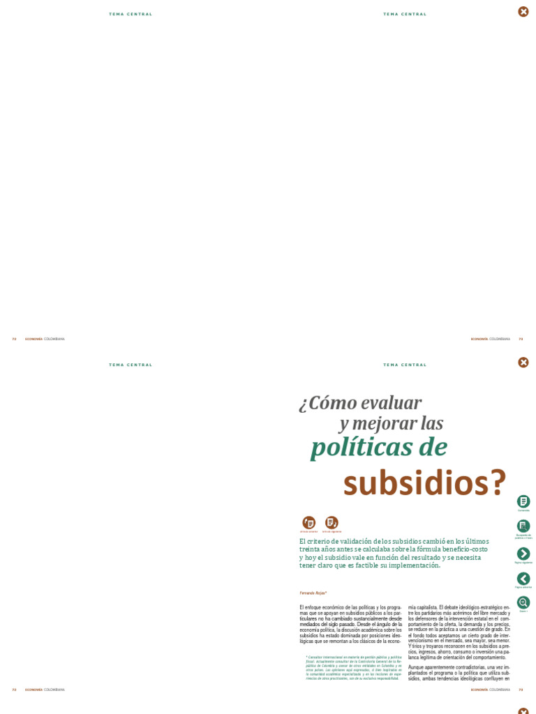 Rojas F., CGR. Como Evaluar Las Políticas de Subsidios | PDF | Subvención | Bienestar