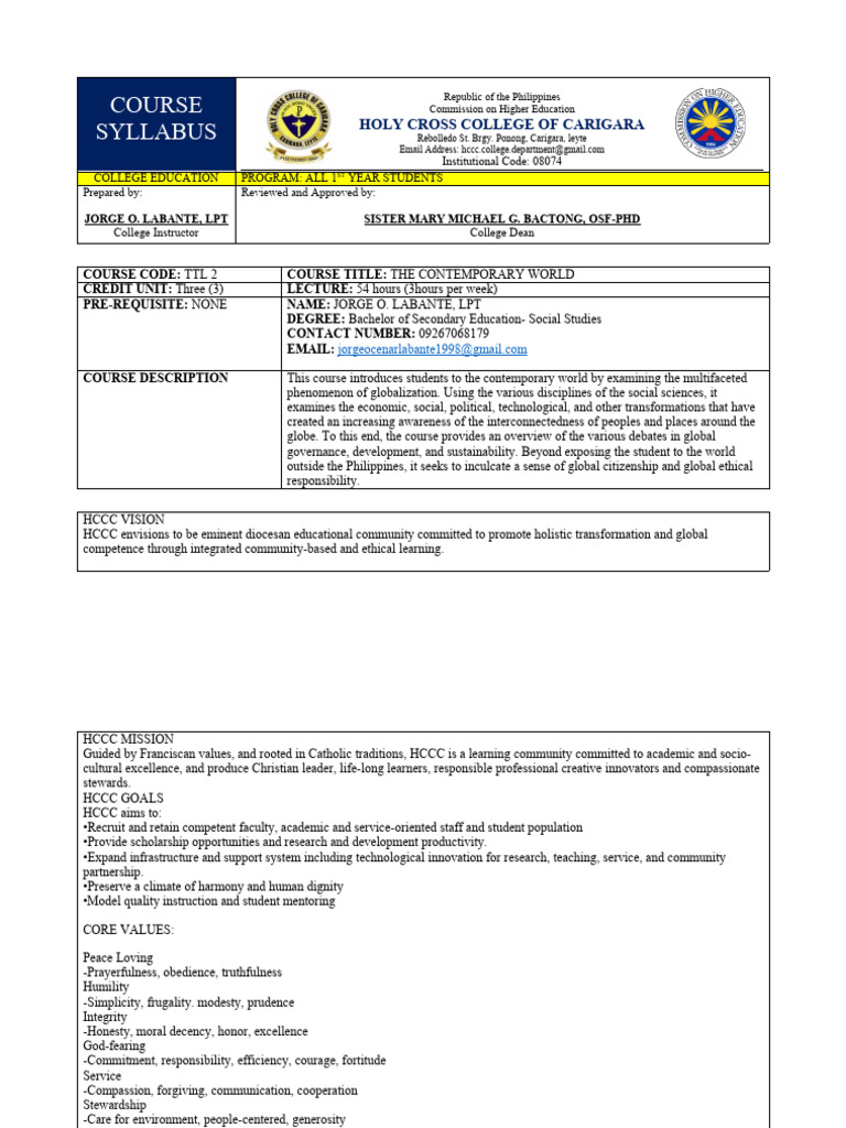 Contemporary World Course Syllabus | PDF | Globalization | Economics