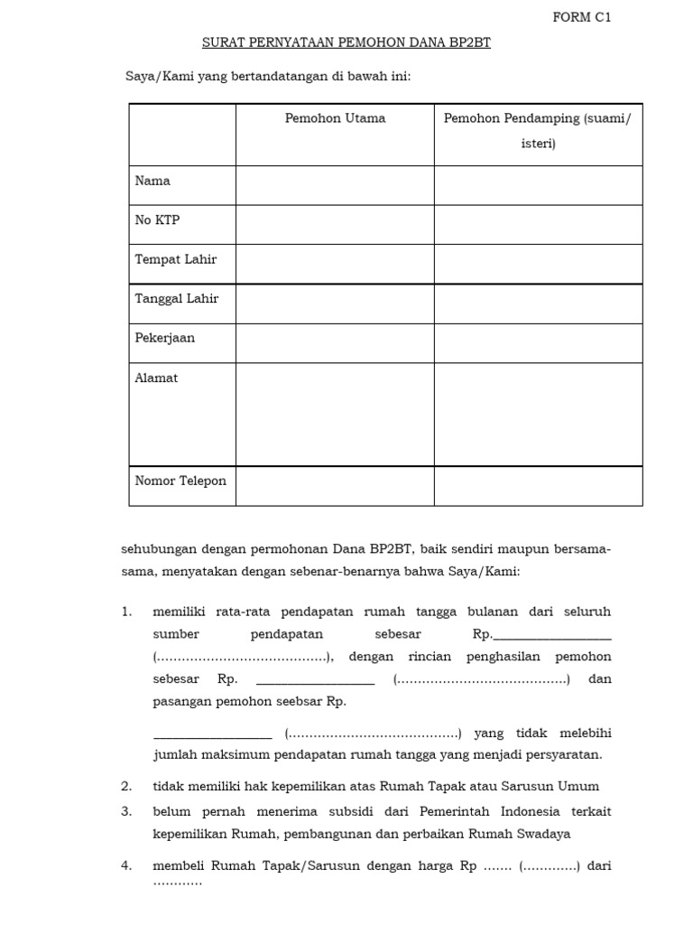 1. Form C1 - Permohonan KPR BP2BT (1) | PDF