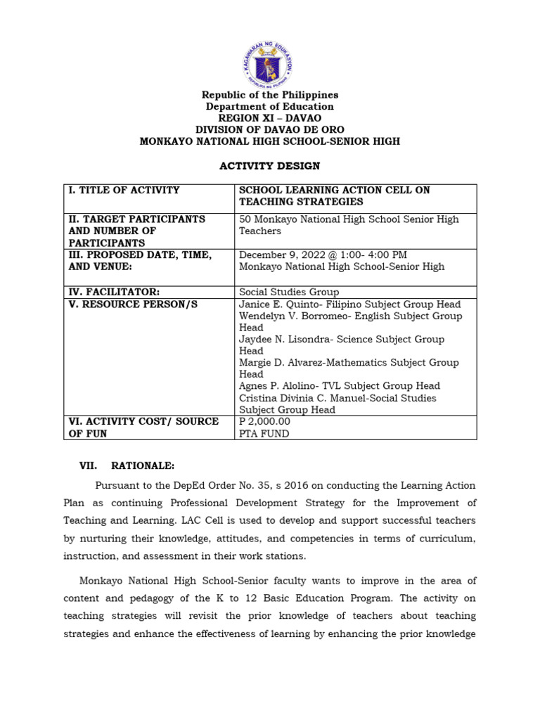 Activity Design | PDF | Pedagogy | Human Communication