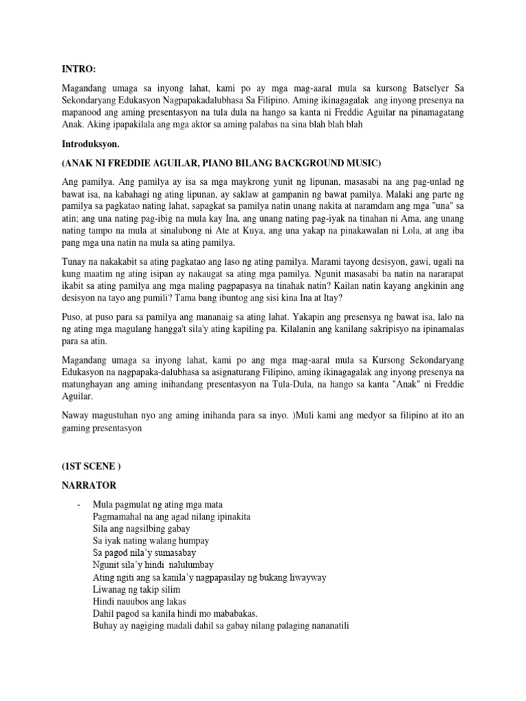 TULA-DULA Script - Anak | PDF