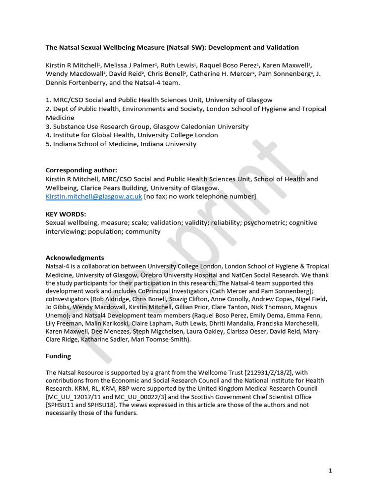 The Natsal Sexual Wellbeing Measure | PDF | Factor Analysis | Human ...
