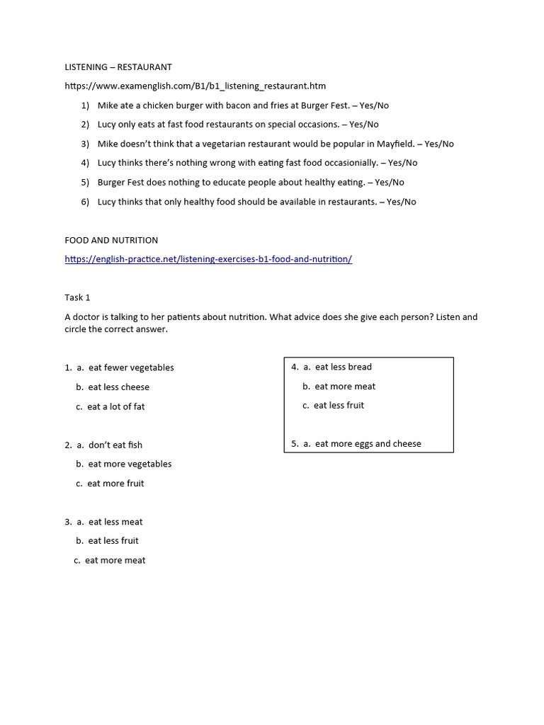 LISTENING Food | PDF