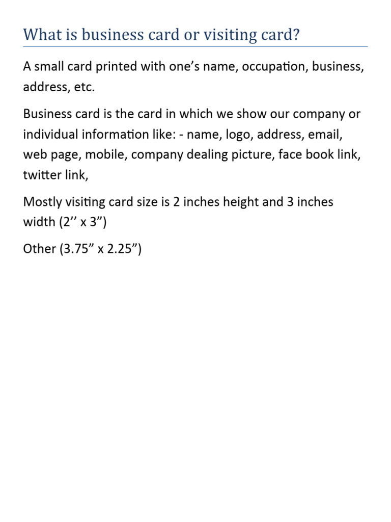 What Is Business Card or Visiting Card | PDF | Career & Growth
