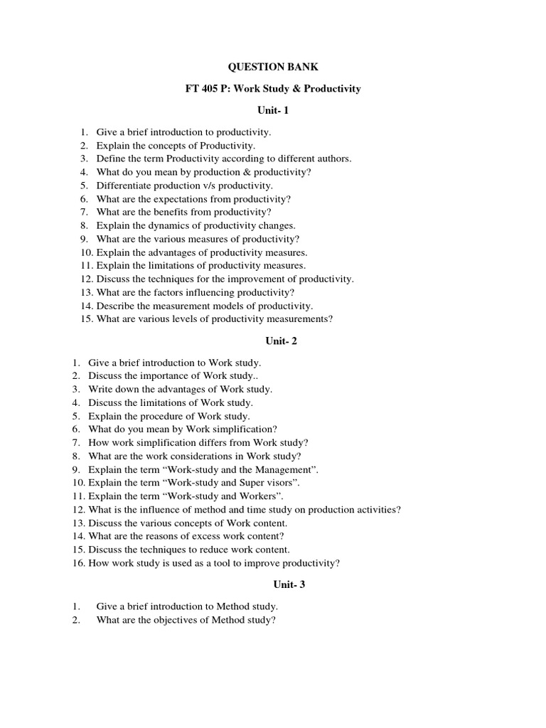 Work Study and Productivity MBA IV 879167235 | PDF | Mathematical ...