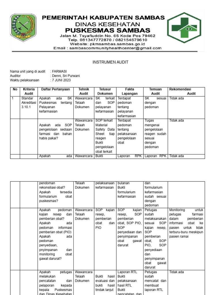 EP 1.6.3.b INSTRUMEN AUDIT FARMASI | PDF