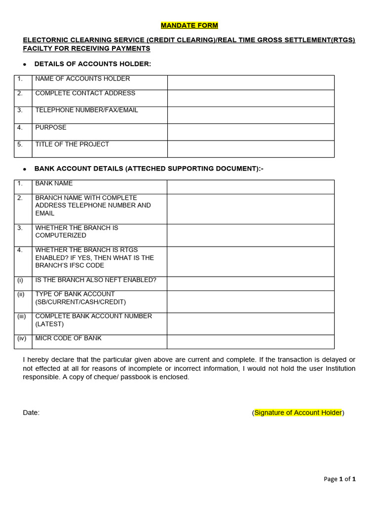 Mandate Form | PDF | Finance & Money Management