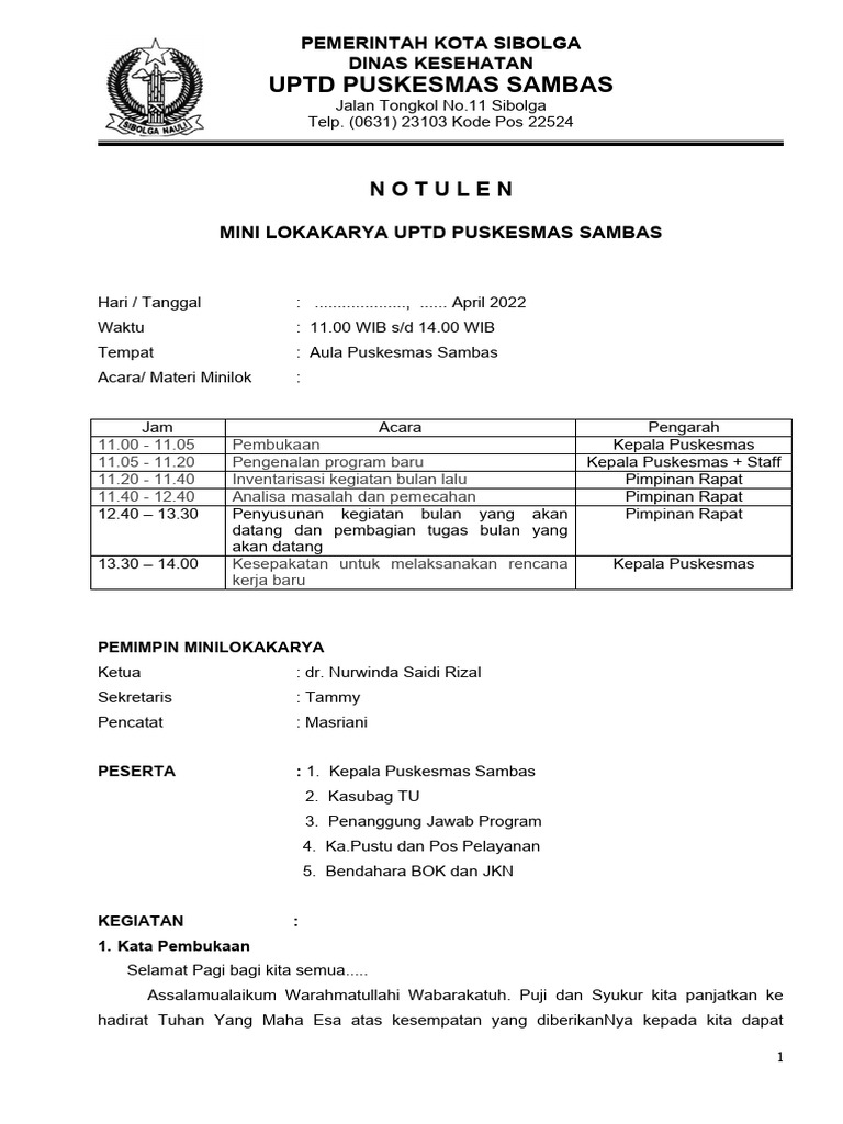 Uptd Puskesmas Sambas: Notulen | PDF | Sains & Matematika