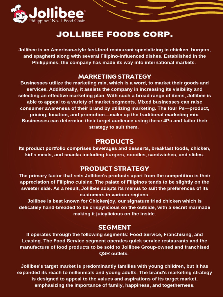 Jollibee Foods Corp.: Marketing Strategy | PDF | Foods | Food And Drink