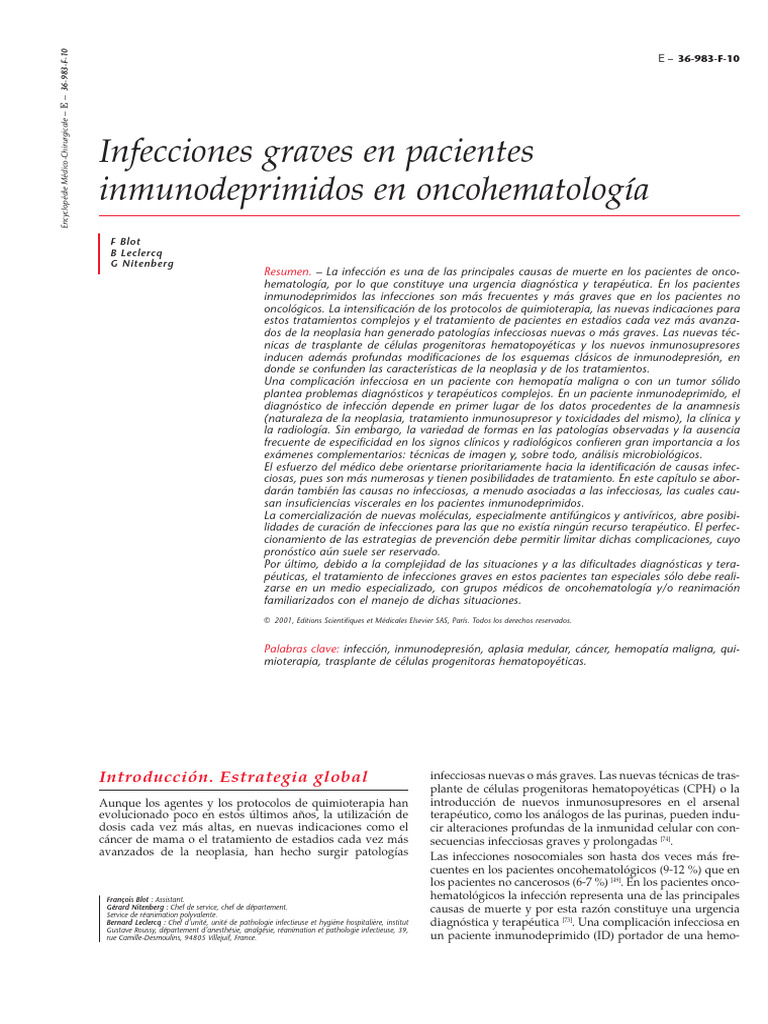 Infecciones Graves en Pacientes Inmunodeprimidos en Oncohematolog | PDF ...