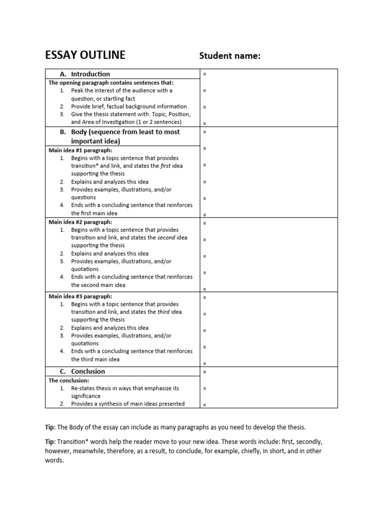 Essay Outline Template Guide | PDF | Essays | Paragraph