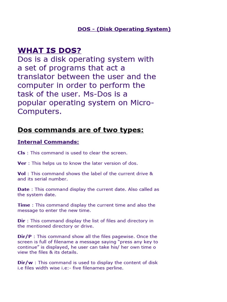 What Is Dos Dos Commands Are Of Two Types Pdf Computer File Dos