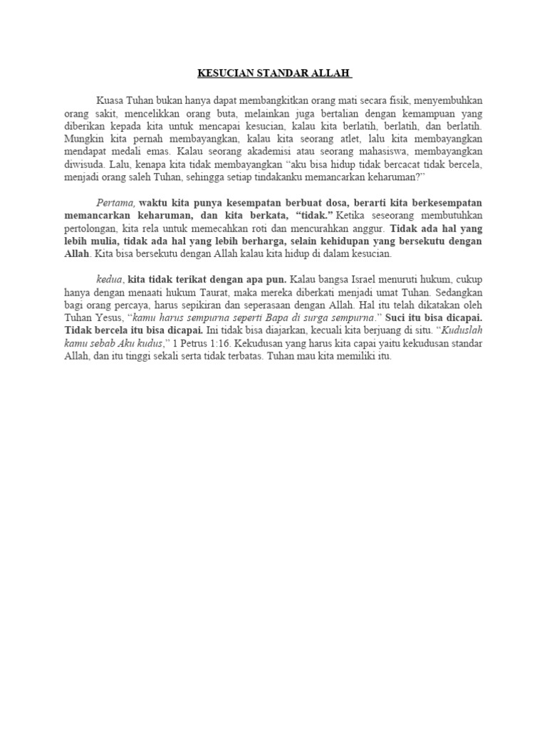 Kesucian Standar Allah: Mencapai Kekudusan Sejati | PDF