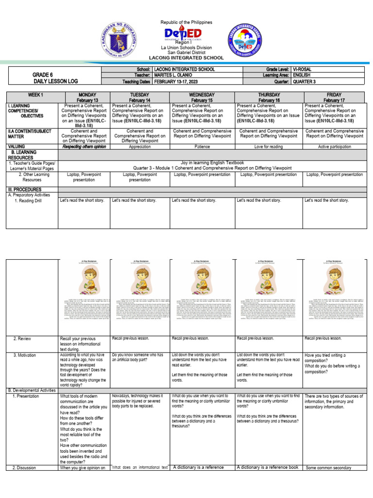 English 6 Q3 Week 1 | PDF | Human Communication | Learning