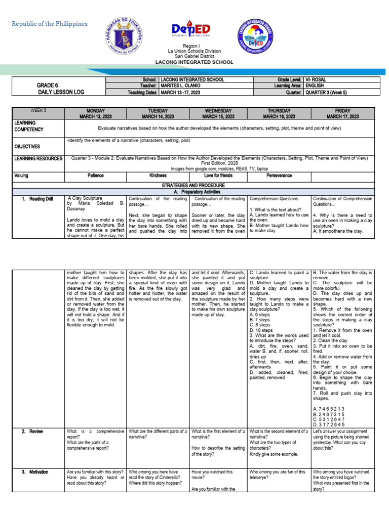 English 6 Q3 Week 5 | PDF | Plot (Narrative) | Narrative