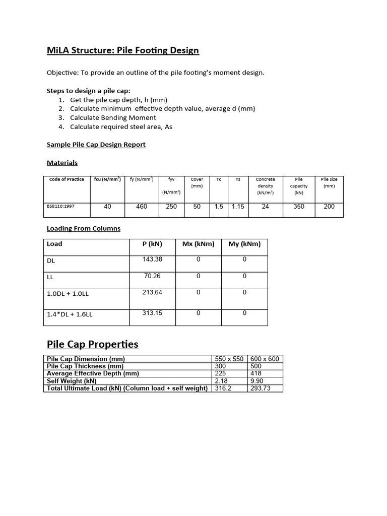 MiLA Structure Pile Cap Moment Design For One Pile | PDF | Deep ...
