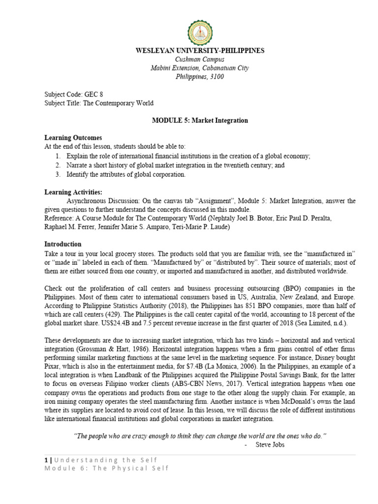 Module 5 Market Integration | PDF | Globalization | International ...