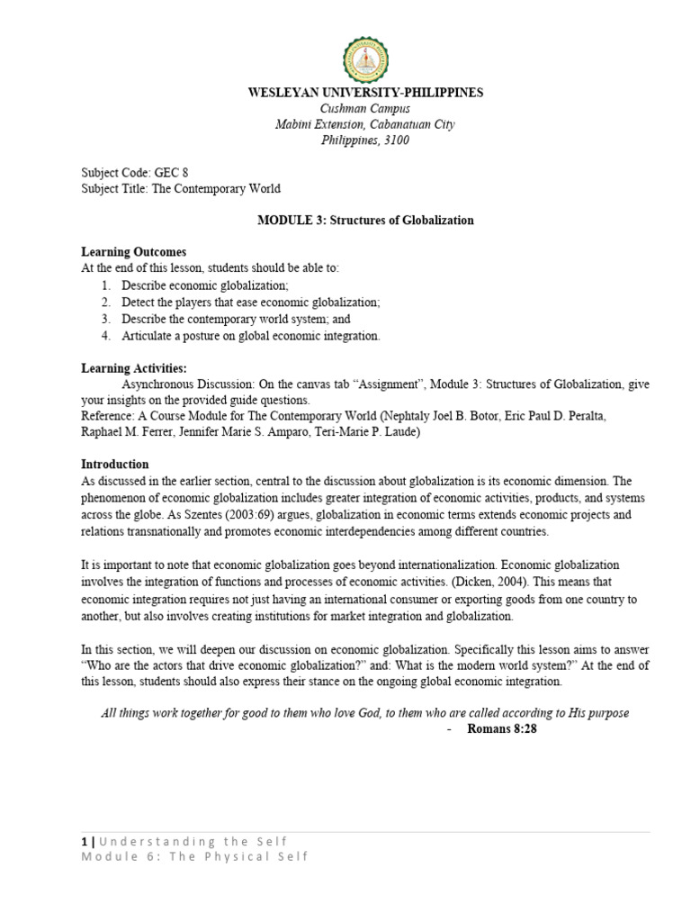 Module 3 Structures of Globalization | PDF | World Systems Theory | Globalization