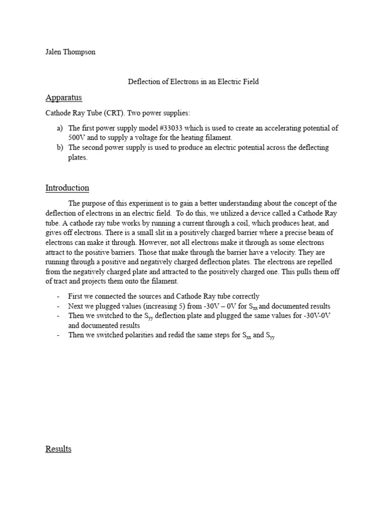 Week 3 Deflection of Electrons in An Electric Field | PDF | Electron ...