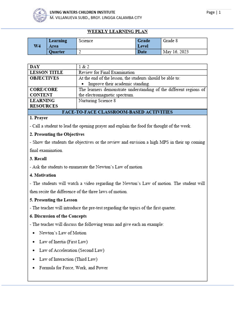 Science 10 - Q2W1 | PDF | Learning | Teachers