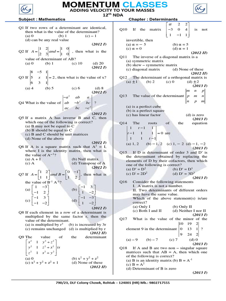 Test NDA 09.05.2023 | PDF | Matrix (Mathematics) | Determinant