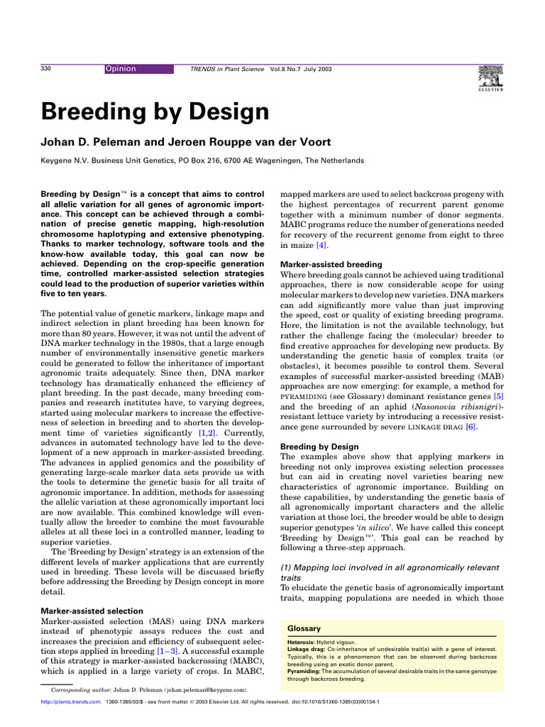 2003 Breeding By Design Pdf Plant Breeding Single Nucleotide Polymorphism 