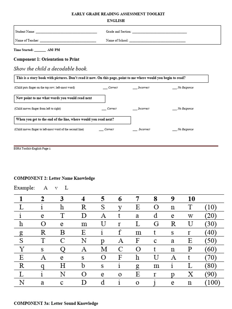 EGRA Toolkit For Pupils | PDF