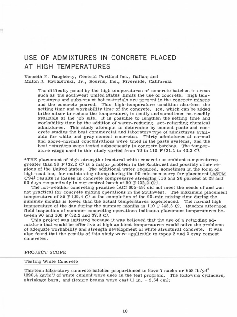 Admixture in High Temperature | PDF | Concrete | Cement