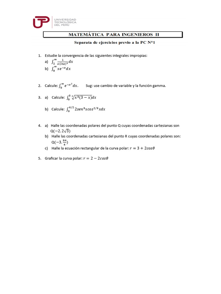 Separata de Ejercicios Previos A La PC1 | PDF