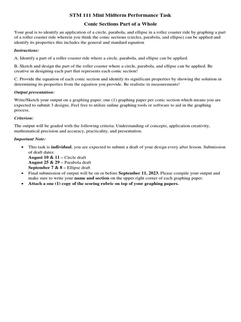 STM 111 Mini Midterm Performance Task Printable Version | PDF | Ellipse ...