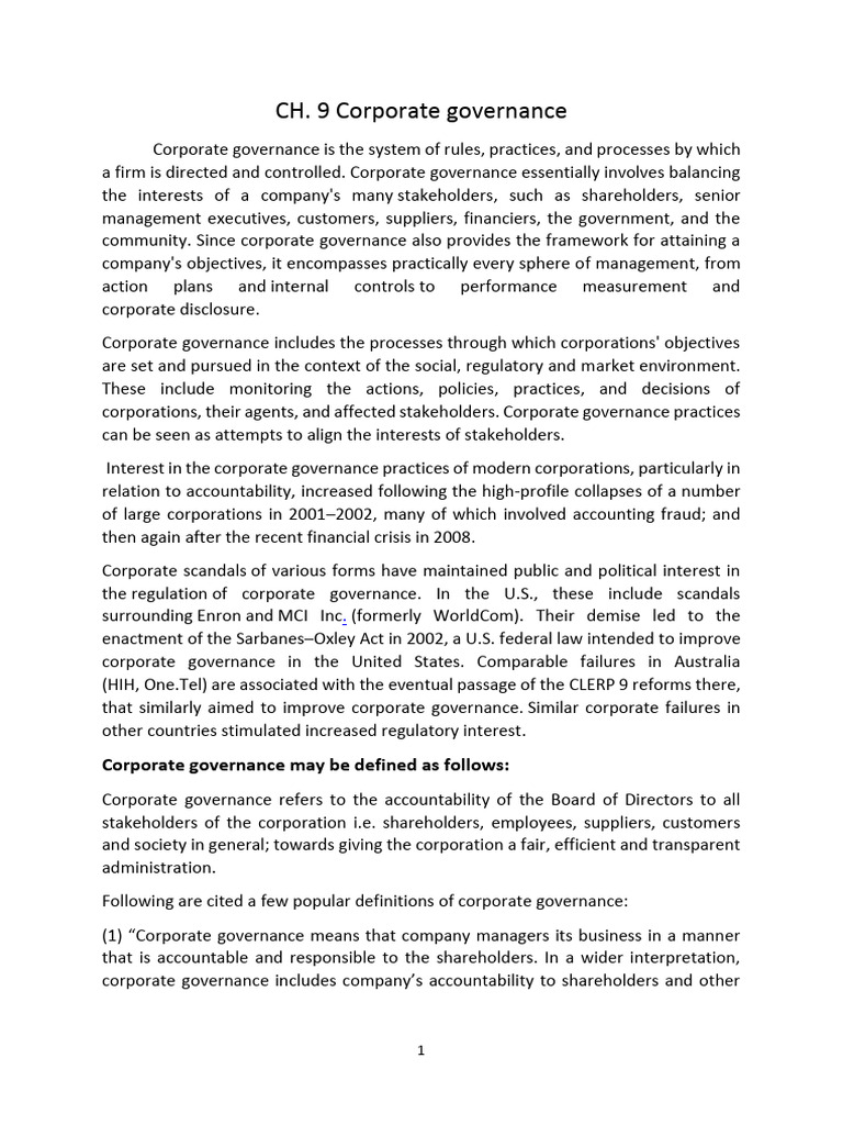 Corporate Governance Models | PDF | Corporate Governance | Board Of ...