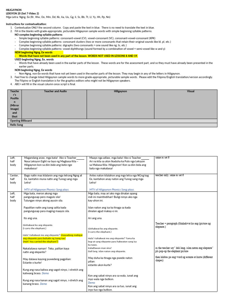 BRP Hiligaynon Script S7-L20 QAed With VG | PDF | Syllable | Consonant