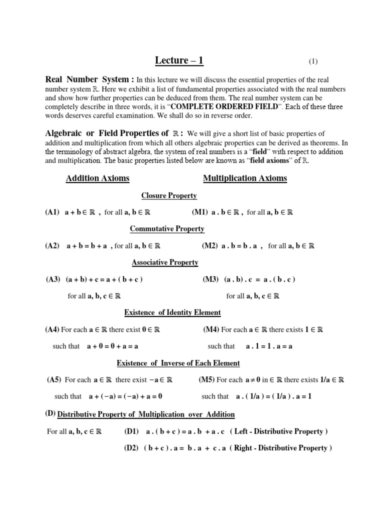 Real Number System Properties and Theorems | PDF | Real Number | Field ...