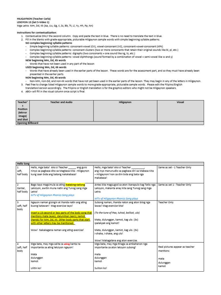 BRP Hiligaynon Script S5-L13 QAed With VG | PDF | Syllable | Consonant
