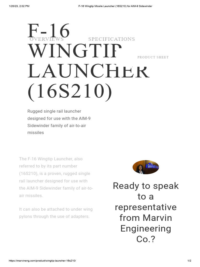 F-16 Wingtip Missile Launcher (16S210) For AIM-9 Sidewinder | PDF ...