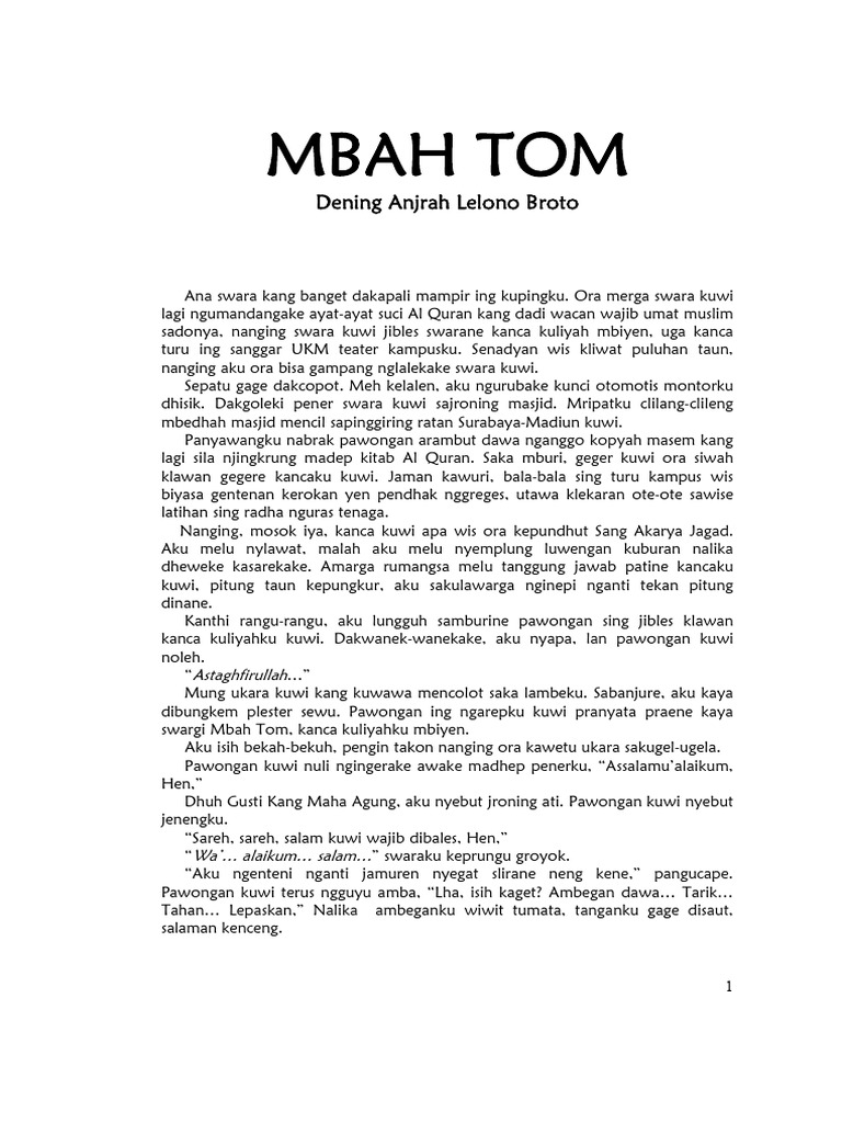 Cerkak MBAH TOM Dimuat Di Rubrik Jagat J | PDF