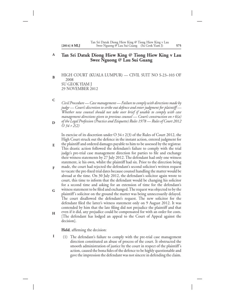 Tiong Hiew King v Lau Swee Nguong Case | PDF | Defamation | Prejudice ...