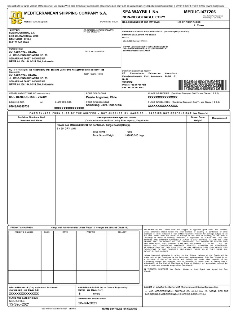 Sea Waybill for NK Fertilizer Shipment | PDF | Cargo | Bill Of Lading
