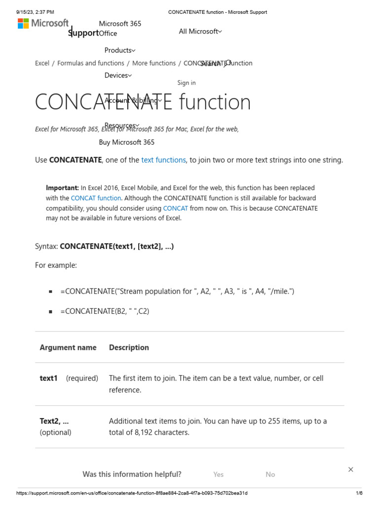 Concatenate Function Microsoft Support Pdf Microsoft Excel