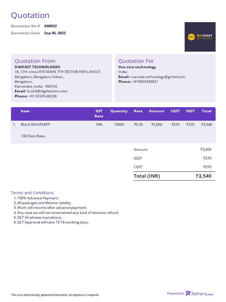 Quotation A00032 Digifast Technologies Vue Nice Technology | PDF
