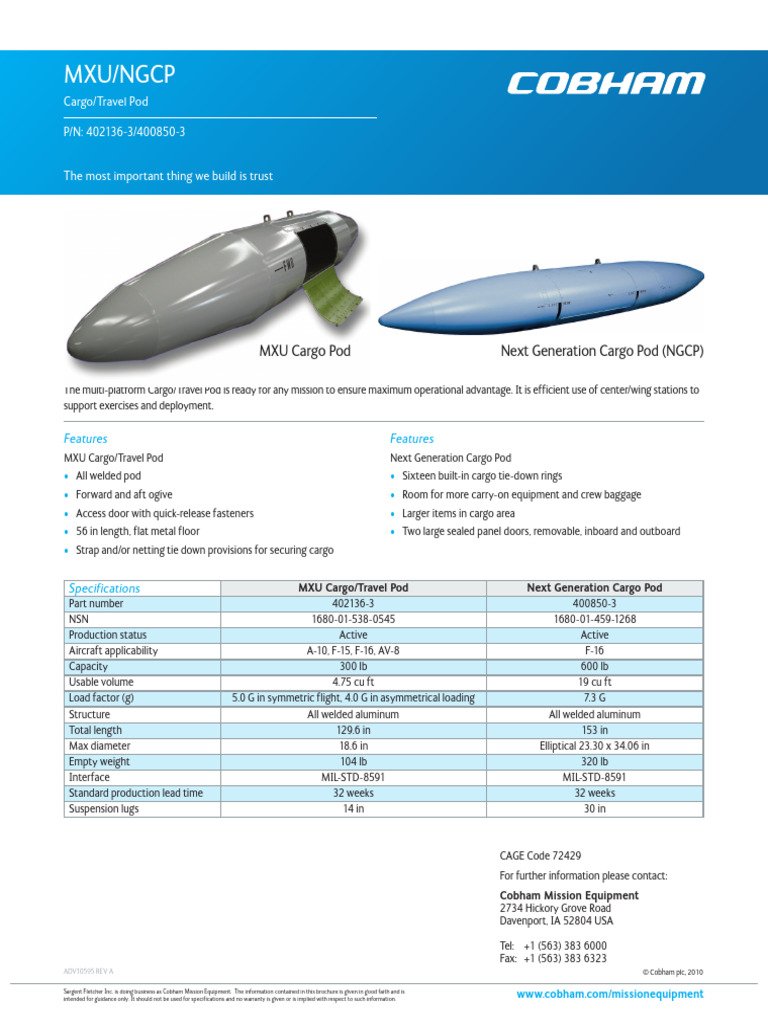 MXU Cargo Pod Datasheet | PDF | Cargo | Transport