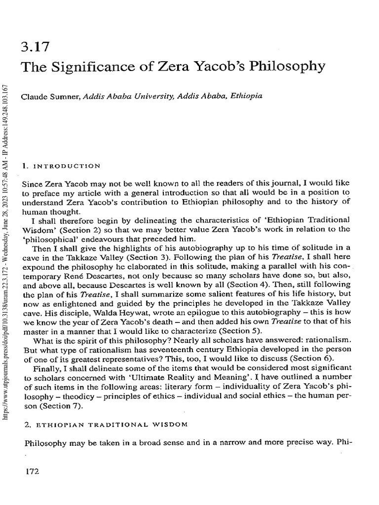 Claude Sumner Zera Yacob Hatata | PDF | René Descartes | Reason